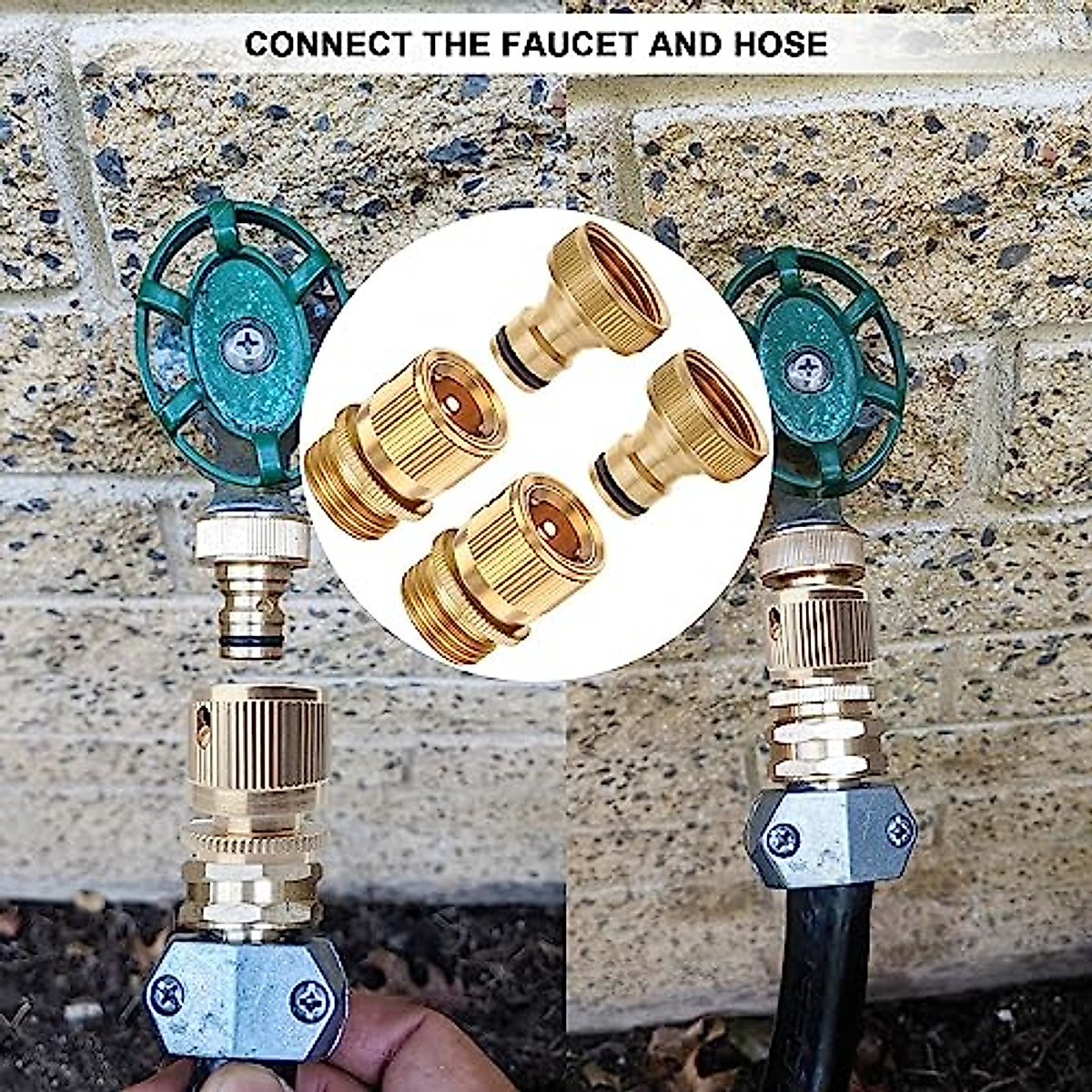 DINHAND 4 Sets Garden Hose Quick Connector No-Leak 3/4 GHT Inch Male and Female Thread Water Hose Fittings