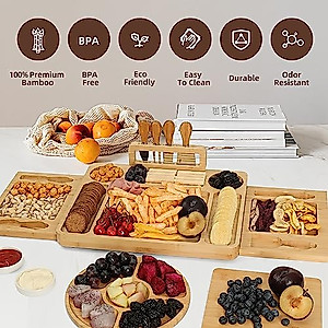Large Charcuterie Boards, Bamboo Cheese Board and Knife Set, Charcuterie Platter Cheese Trays, House Warming Gifts New Home, Wedding Gifts for Couple, Unique Bridal Shower Gift for Women