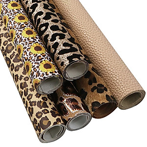 David angie Leopard Sunflower Printed Faux Leather Sheet Mixed Synthetic Leather Sheets Assorted 6pcs 7.7" x 12.9" (20 cm x 33 cm) for Earrings Hair Bows Making (Assorted)