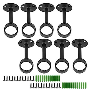 Seimneire 8pcs 1-1/4 Inch Shower Curtain Closet Rod Holder, Curtain Rod Ceiling-Mount Bracket Pipe Flange Socket Closet Pole End Supports Socket, Stainless Steel Flat Black