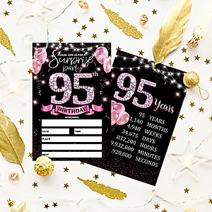 95th Birthday Party Invitation Card - Rose Gold Invites with Birthday Sign Printing On The Back Double-Sided Fill-in Invites - 20 Cards with Envelopes for Party Favors - srpink-A09