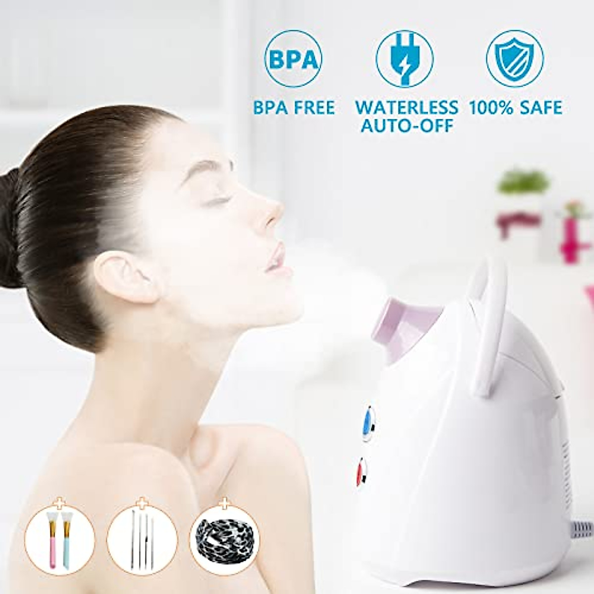 Nano Facial Steamer with Extendable Arm, Cold/Warm/Hot Face Steamer for Facial Spa for Home and Salon, Table Top Face Steam with 7PCS Skin Care Kit