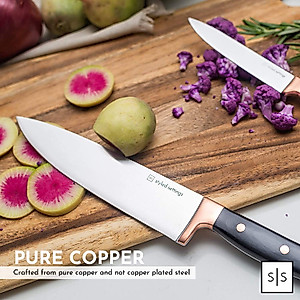 Copper Knife Set, A Knife Set with Sharpener Built-In, Upright 7-Piece Rose Gold Knife Set - Self Sharpening Knife Set With Block, Rose Gold Kitchen Accessories
