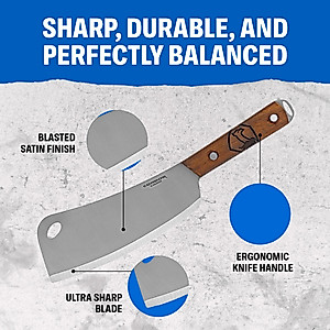 Condor Tool & Knife Cleaver Knife | Full Tang Butcher Knife with a Blasted Satin Finish | 1075 High Carbon Steel Meat Cleaver with a Walnut Rivet Handle | 7.17 in Blade | 8.47oz (2.2mm Thick)
