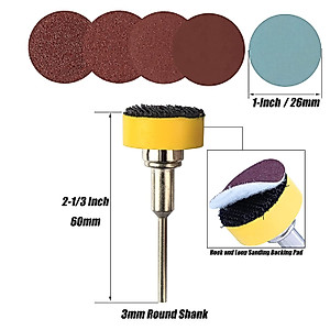 Yakamoz 100Pcs 1 Inch Sanding Discs Pad Kit Hook and Loop Sand Paper Assortment Pack with 1/8 Inch Shank Backing Pads Plate Holder for Dremel Rotary Tool