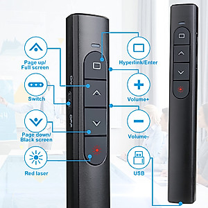 Wireless Presenter Remote, Presentation Clicker with Hyperlink & Volume Remote Control PowerPoint Office Presentation Clicker for Keynote/PPT/Mac/PC/Laptop(Battery Included)