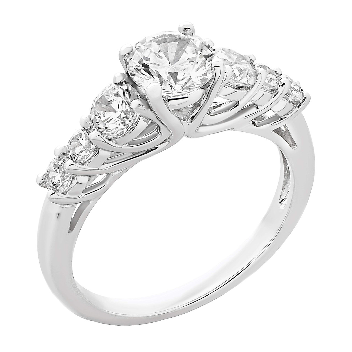 .925 Sterling Silver Round Cubic Zirconia Seven Stone Engagement or Anniversary Ring - Size 8