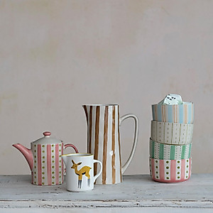Creative Co-Op Hand-Painted Stoneware Stripes, Multicolor Pitcher, Multi