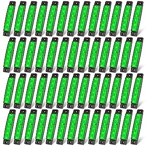 MADCATZ 3.8 Inch 50 Pcs Green LED Thin Side Marker Lights Fender Clearance 2835 SMD Utility Marine Lamp for Trailer Truck Boat Pickup Vessel Yacht 12V DC 6 LED TK12