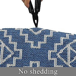 U'Artlines Indoor Outdoor Area Rugs Aztec Boho Chic Non-Shedding Large Floor Mat and Rug for Outdoors, RV, Patio, Backyard, Deck, Picnic, Beach, Trailer, Camping (4' x 6', Cream/Blue)