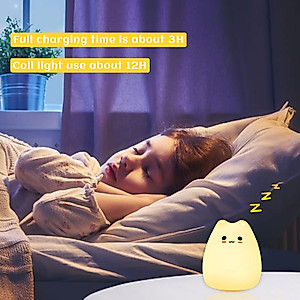 wokuya Cute Cat Night Light for Kids,Kawaii Silicone Nursery Kitty Night Light for Bedroom,7-Color Changing,Ideal Gifts for Toddler Children Teenage Girls Halloween Christmas