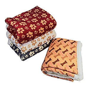 Longrich Flannel Dog Bone Print & Ultra Soft Sherpa Throw Blanket, 60" L X 50" W, Taupe