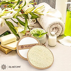 Almooni Premium Egyptian Exfoliating Loofah Pad Body Scrubber - Round loofa Shape - Made with Natural Egyptian Shower lufa Sponge That Gets You Clean - Not Just Spreading Soap -2 Pack