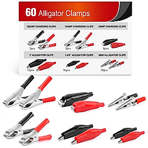 Nilight - 50052R 60Pcs Metal Alligator Clip Clamp Assortment Test Lead Electrical Battery Clamp Connector Alligator Connector Electrical Assortment Charging Clip