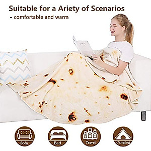 KPBLIS Burritos Tortilla Wrap Blanket with Double Sided Pattern, Giant Flour Tortilla Throw Blanket, Comfort Wearable Flannel Blanket for Kids and Adults (71" in Diameter, Tortilla - Style 2)