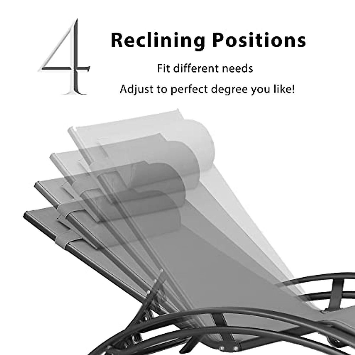 PURPLE LEAF Patio Chaise Lounge Set of 3 Outdoor Lounge Chair Beach Pool Sunbathing Lawn Lounger Recliner Chiar Outside Tanning Chairs with Arm for All Weather, Side Table Included, Grey