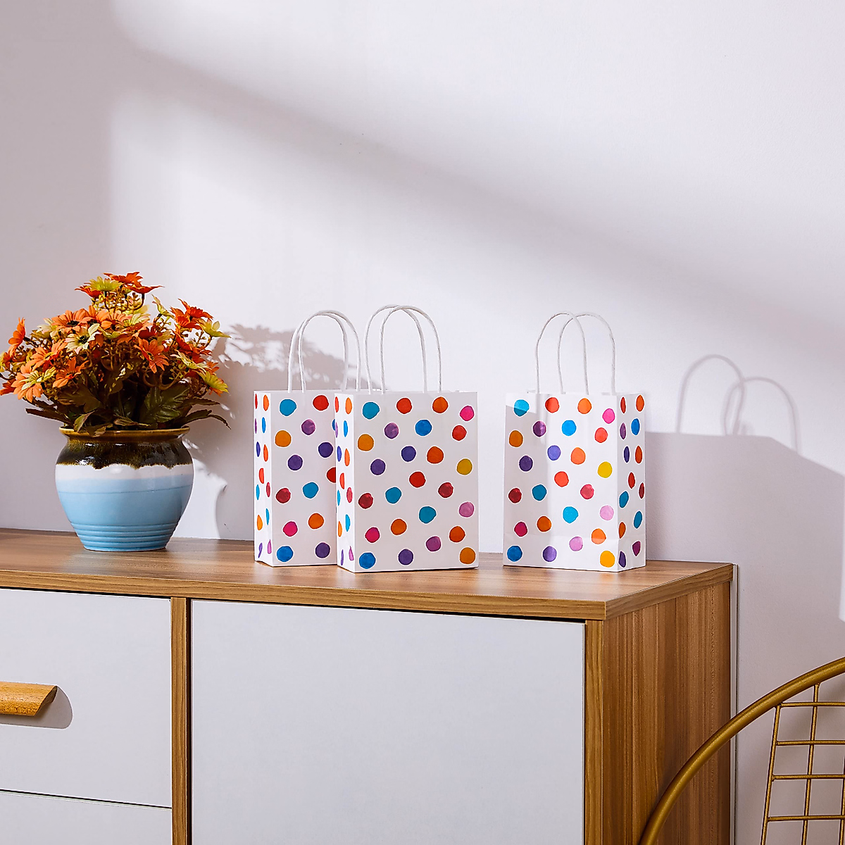 SUNCOLOR 25 Pieces 6" Mini Goodie Bags Small Gift Bags with Handle for Party Favor Bags (Polka Dot)
