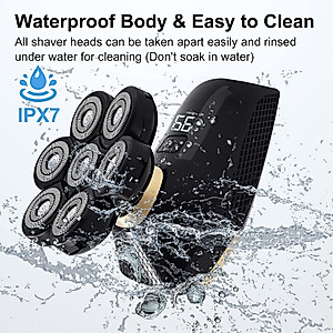 Electric Razor for Men, Electric Razors Waterproof Head Shavers for Bald Men Cordless Rechargeable Electric Shavers for Men with Hair Clipper Beard Nose Ear Hair Trimmer Facial Cleansing