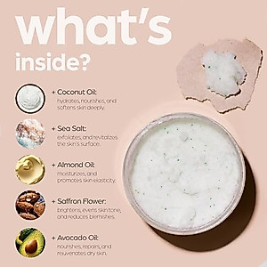 Coconut Milk Body Scrub - Moisturizing Almond Oil, Saffron Stem Cell &amp; Nourishing Body Oils -Exfoliating Salt Scrub For Body - Win Against Aging, Acne, Eczema, Psoriasis &amp; Dead Skin Scars- 10 oz