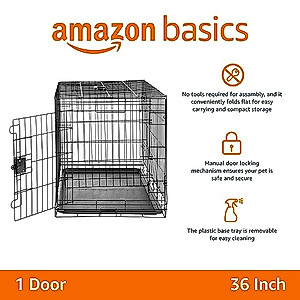 Amazon Basics Durable, Foldable, Collapsible, Portable Metal Wire Dog Crate with Tray, Single Door with Divider Panel, Easy to Assemble & Clean, 36 x 23 x 25 in, Black