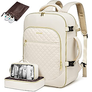 LOVEVOOK Carry on Backpack,40L Women Travel Backpack Airline Approved,Waterproof Large TSA 17inch Laptop Backpack Daypack with Anti-theft Pocket for Business Trip College Weekender,Beige