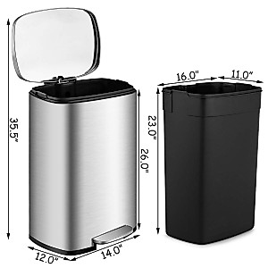 Goplus 13.2 Gallon/ 50 L Kitchen Trash Can, Anti-Fingerprint Touchless Waste Bin with Soft-Closing & Stay Open, Step-On Stainless Steel Garbage Can for Living Room Home Office