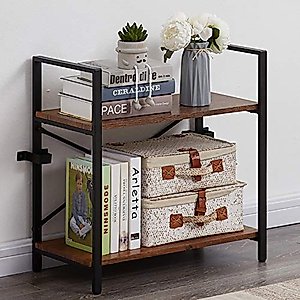 MNEETRUNG MMneetrung Bookshelf, 2-Tier Narrow Modern Wood Bookcase, Small Kitchen Shelf for Storage, Industrial Shelf Unit with Metal Frame for Office, Vintage Brown