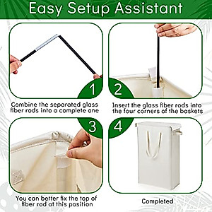 2 Pcs 60L Slim Laundry Hamper with Lid Narrow Laundry Basket with Handle Collapsible Thin Dirty Clothes Basket Bag Portable Skinny Hamper Organizer Storage Bins, 25.6 Inches, Beige