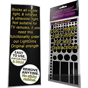 LightDims Black Out Edition Light Blocking LED Covers (2 Sheets) Shapes & Uncut Sheet for Electronics & Appliances. Blocks 100% of Light, in Retail Packaging.