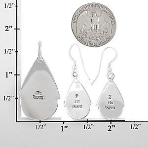 Genuine Turquoise Necklace Earrings Pendant Set 925 Sterling Silver (24" Length) (Matrix Turquoise)