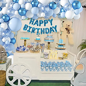 Blue And White Balloon Garland Arch Kit,happy Birthday balloons,111pcs Metallic blue and white Confetti Latex Balloons Arch Kit For Birthday Party baby boy Shower Birthday Decorations