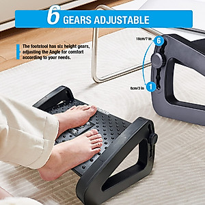 Under Desk Footrest with Massage Surface Ergonomic 6 Height Position Adjustable Foot Stool with Firm Non-Slip Legs for Home Office