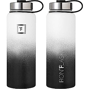 IRON °FLASK Sports Water Bottle - Wide Mouth with 3 Straw Lids - Stainless Steel Gym & Outdoor Bottles for Men, Women & Kids - Double Walled, Insulated Thermos, Metal Canteen - Day & Night, 40 Oz