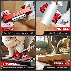 Saker Honing Guide with Whetstone - Red Off-Center Upgraded Honing Tool and Diamond Sharpening Stone Set Kit for Knife, Short Chisels and Planes, Fine/Coarse Plate, 400/1000/Grit, (X39819)