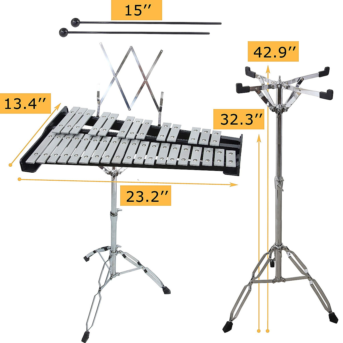 32 keys Glockenspiel Professional xylophone with Stand, Bag, Note Holder, Rubber Mallets