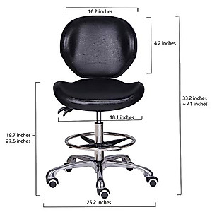 Kaleurrier Adjustable Stools Drafting Chair with Backrest & Foot Rest,Tilt Back,Peneumatic Lifting Height,Swivel Seat,Rolling wheels,for Studio,Dental,Office,Salon and Counter,Home Desk Chairs (Black)