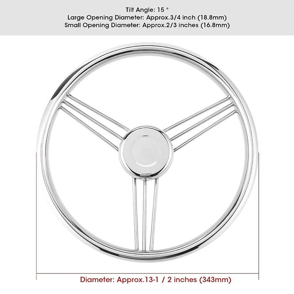 Boat Steering Wheel 13-1/2 Inch 9-Spoke Marine Steering Wheel Stainless Steel 15 ° Tilt Angle Silver Accessory