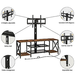 HOOBRO TV Stand with Mount and Power Outlet 55.1", Entertainment Center with Swivel TV Mount for TVs Up to 75", TV Stand Mount with Storage Shelves for Living Room, Bedroom, Rustic Brown BF146UDS01