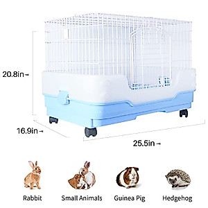 BUCATSTATE Small Animal Cage with Accessories, 25.5 * 17 * 20.8" inch Foldable Rabbit Cage Hutch with Pull Out Tray and Caster Platform for Ferret Chinchilla
