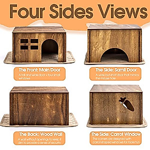 Guinea Pig Hideout and House with Liners, Easter Guinea Pig Accessories 2 Doors & Bottomless Wooden Hut with Washable Pee Pad Warm Room Retro Habitat Enclousure for Hamster Chinchilla Guinea Pigs