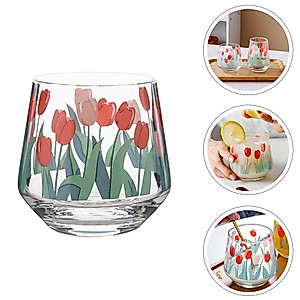 BESPORTBLE 2pcs Wine Glass cup,Tulip Flowers Decal Stemless Wine Glass for Hot Coffee or Cold Drinks-Iced Latte, Whiskey, Juice (400ml)
