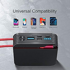 KONFULON Portable Charger 10000mAh Power Bank, iPhone Charger,Ultra Compact Backup Battery with Built in Cable Compatible with iPhone 11/XS/XR/X/8/8P/7/6/6S