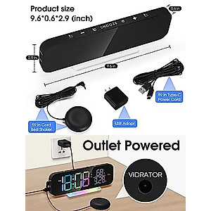 Cadmos Extra Loud Vibrating Alarm Clock with Bed Shaker for Heavy Sleepers,Hearing Impaired Deaf,Adjustable Volume,Dimmer,Large LED Digital with RGB Night Light for Bedrooms,Kids,Teens(Black)