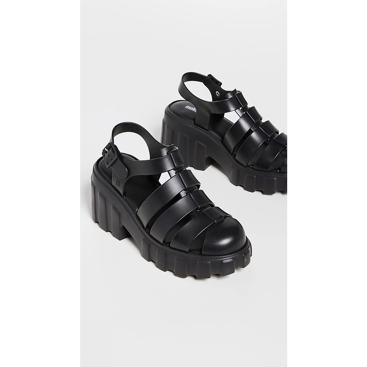 Melissa Megan Platform Jelly Heels for Women - The Iconic Original 90’s Jelly Shoe, Fisherman's Sandal with Chunky, Platform Lug-Sole Heel and Adjustable Strap and Side Buckle, Black, 7