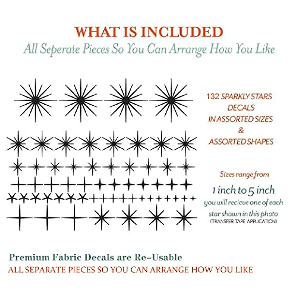 Star Twinkle Wall Stickers - Removable Wall Decals - Star Wall Decals, Space Wall Sticker, Space Theme Room Wall Decals (Black Star Wall)