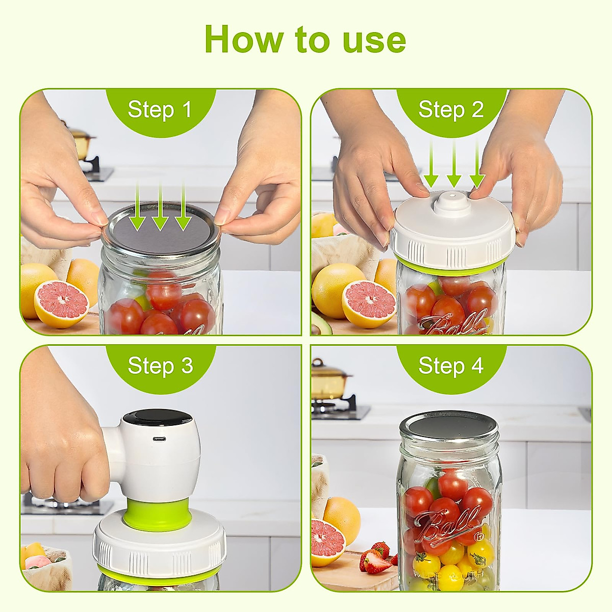 Coocake Handheld Vacuum Sealer with 10 Pack Sous Vide Bags-4in1 Electric Mason Jar Vacuum sealer for Wide & Regular Mouth Mason,Food Storage Container Vacuum Sealer Machine Kit