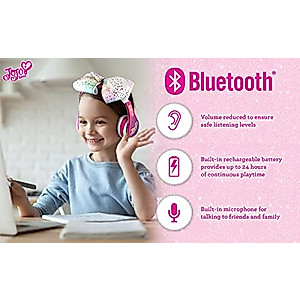 JoJo Siwa Kids Bluetooth Headphones for Wireless Rechargeable Foldable Bluetooth Headphones with Microphone Kid Friendly Sound and Bonus Detachable Cord