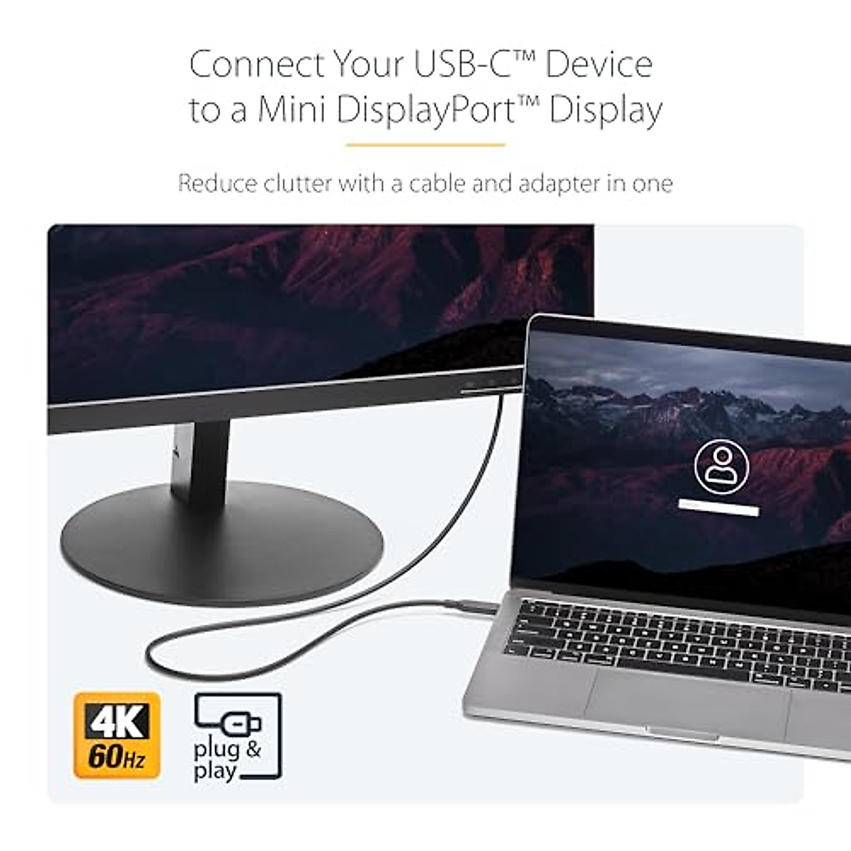 StarTech.com 1m / 3.3ft USB-C to Mini DisplayPort Cable - 4K 60Hz - Black - USB 3.1 Type C to mDP Adapter (CDP2MDPMM1MB)