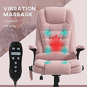 HOMCOM 6 Point Vibrating Massage Office Chair with Heat, Velvet High Back Executive Office Chair with Reclining Backrest, Padded Armrests and Remote, Pink