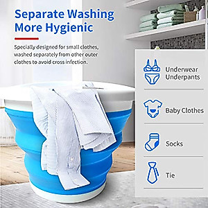 Portable Mini Washing Machine with Foldable Bucket Ultrasonic Vibration Turbine Rotating Folding Washer for Underwear/Underpants/Baby Clothes/Socks